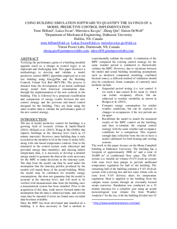(PDF) Using Building Simulation Software to Quantify the Savings of a Model Predictive Control ...