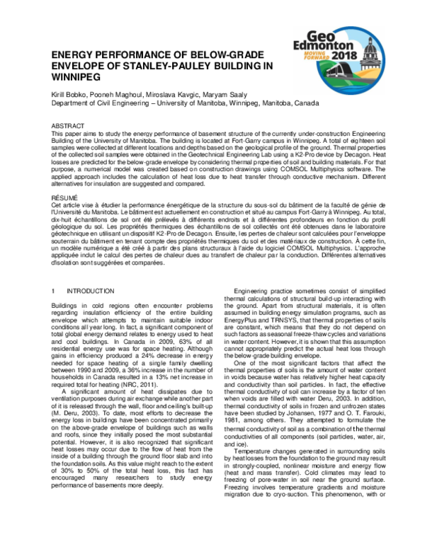 (PDF) Energy Performance of Below-Grade Envelope of Stanley-Pauley ...