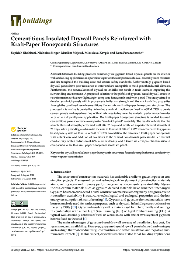 (PDF) Cementitious Insulated Drywall Panels Reinforced with Kraft Paper ...