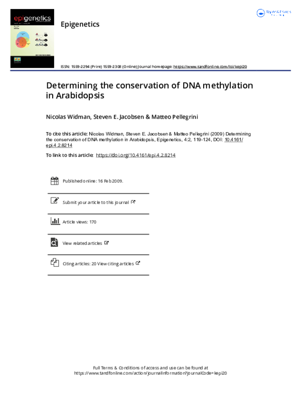 (PDF) Determining the conservation of DNA methylation in Arabidopsis