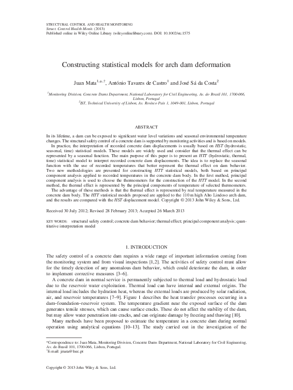 (PDF) Constructing statistical models for arch dam deformation