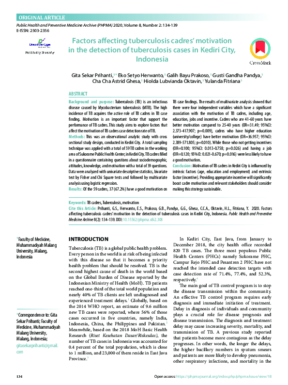 (PDF) Factors affecting tuberculosis cadres’ motivation in the ...
