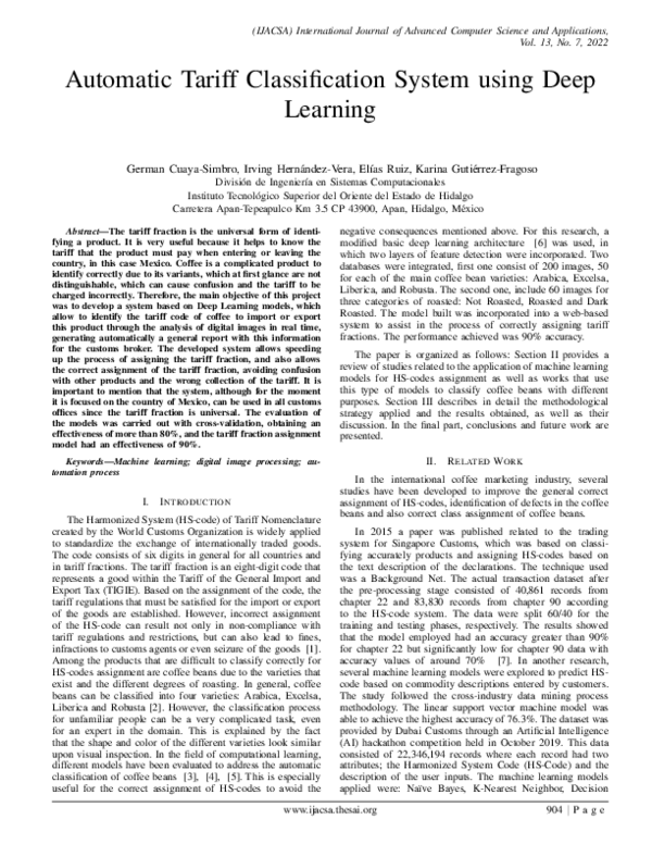 (PDF) Automatic Tariff Classification System using Deep Learning