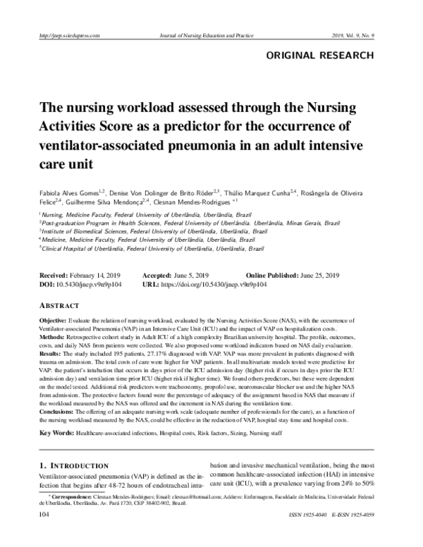 (PDF) The nursing workload assessed through the Nursing Activities Score as a predictor for the ...