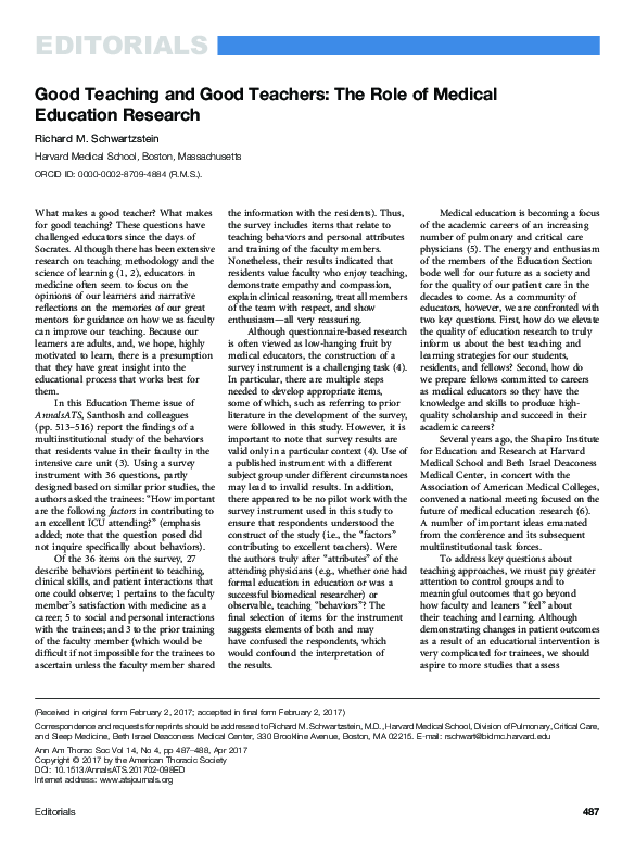 (PDF) Good Teaching and Good Teachers: The Role of Medical Education ...