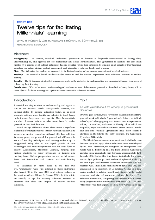 (PDF) Twelve tips for facilitating Millennials’ learning