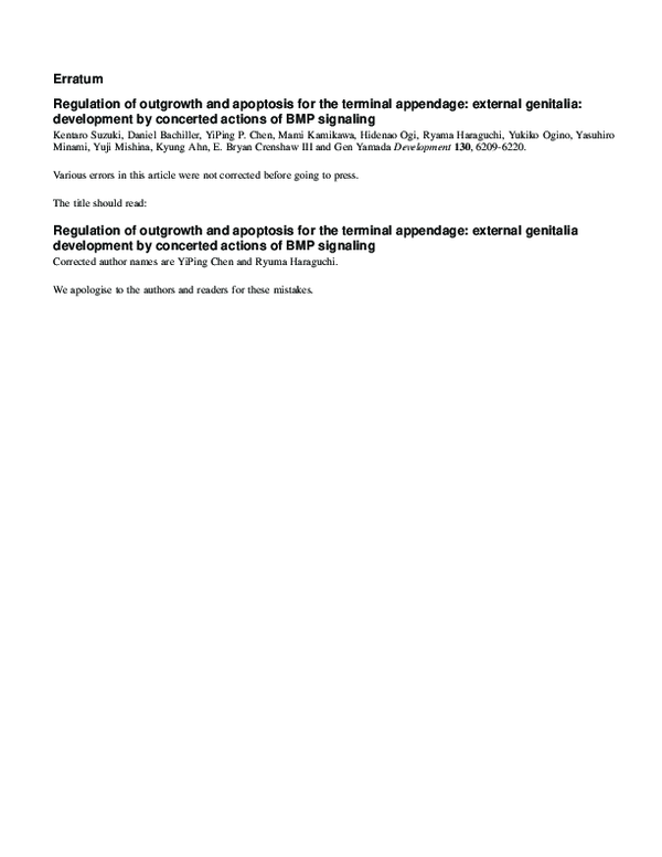 (PDF) Regulation of outgrowth and apoptosis for the terminal appendage ...