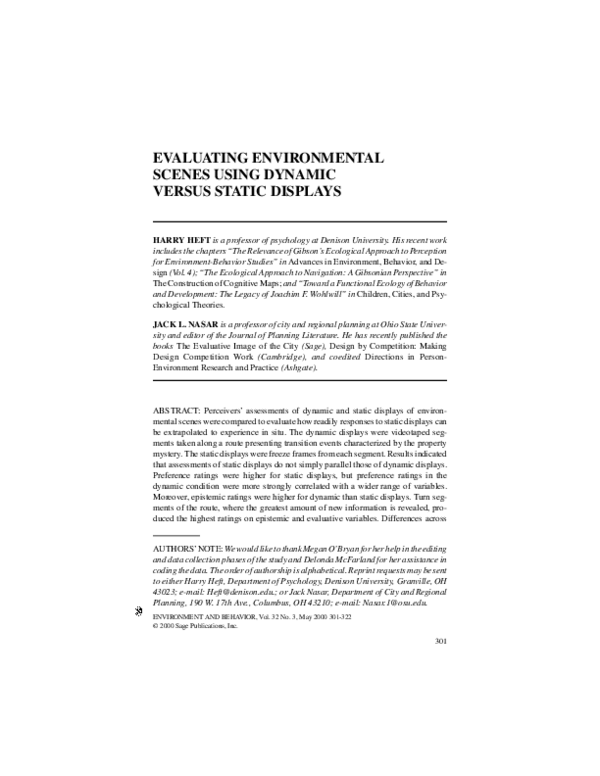 (PDF) Evaluating Environmental Scenes Using Dynamic Versus Static Displays