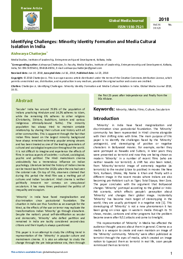 (PDF) Identifying Challenges: Minority Identity Formation and Media ...