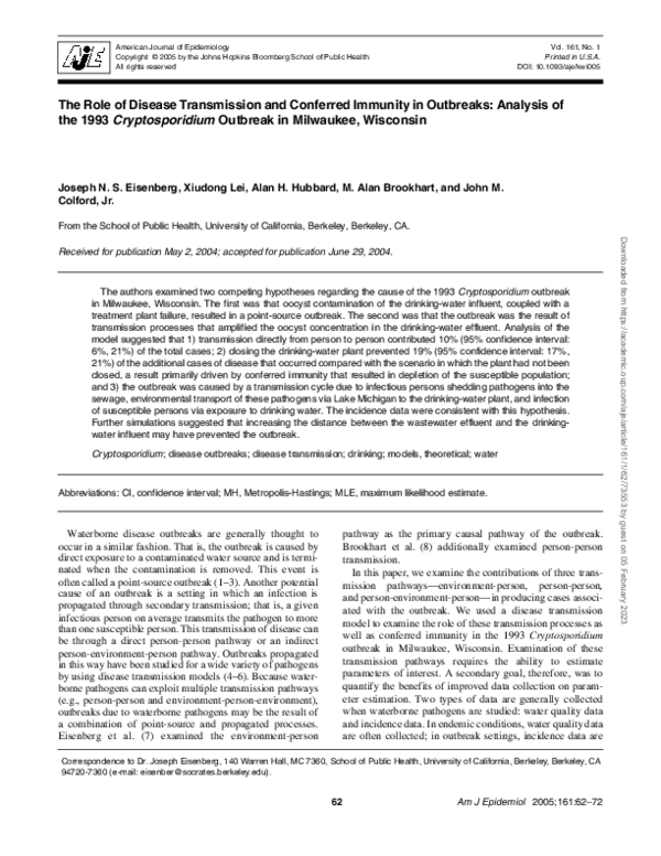 (PDF) The Role of Disease Transmission and Conferred Immunity in Outbreaks: Analysis of the 1993 ...