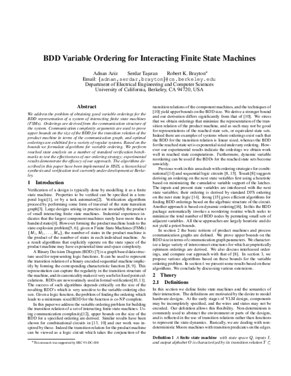 Pdf Bdd Variable Ordering For Interacting Finite State Machines 7258