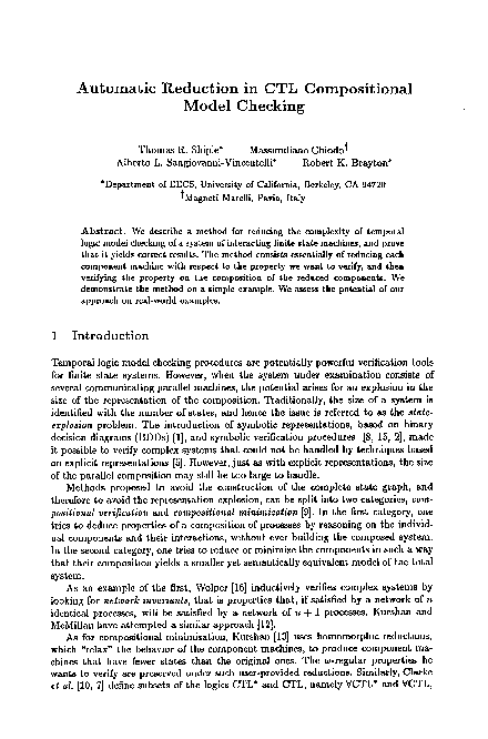 (PDF) Automatic reduction in CTL compositional model checking