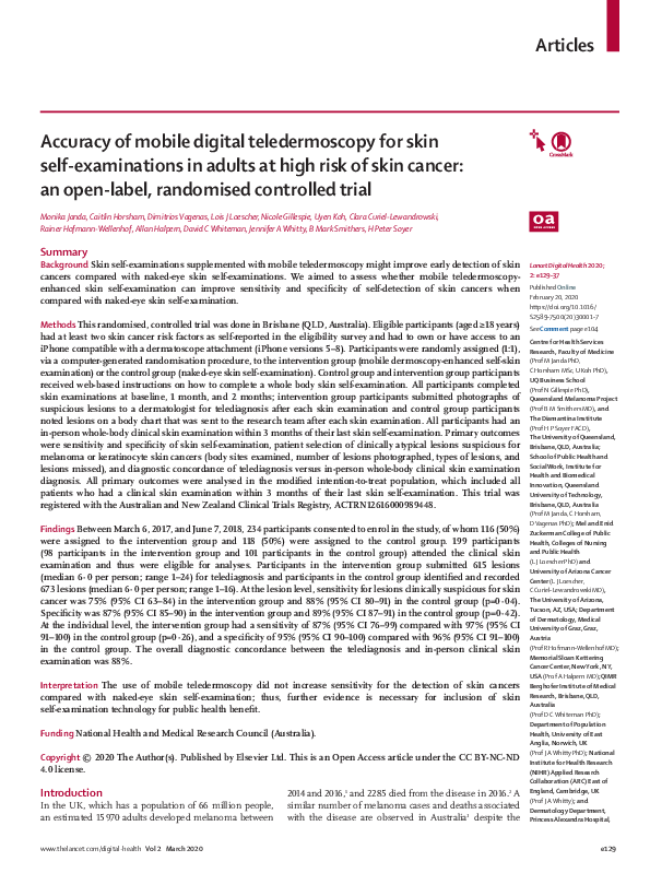 (PDF) Accuracy of mobile digital teledermoscopy for skin self ...