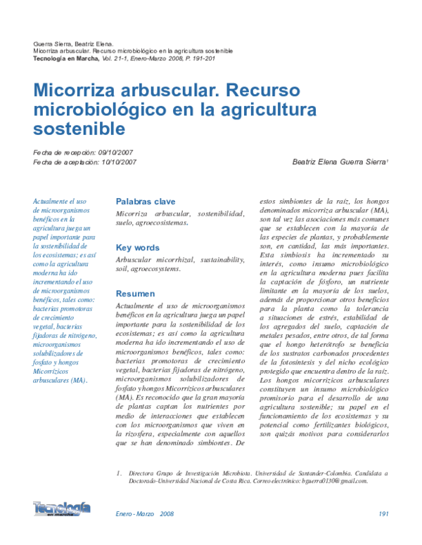 (PDF) Micorriza arbuscular. Recurso microbiológico en la agricultura sostenible