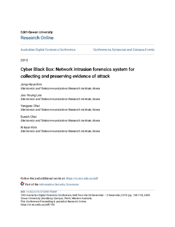 (PDF) Cyber Black Box: Network intrusion forensics system for collecting and preserving evidence ...