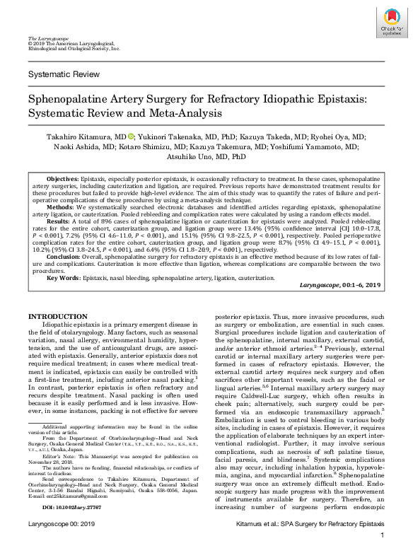 (PDF) Sphenopalatine artery surgery for refractory idiopathic epistaxis ...