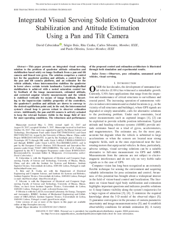 (PDF) Integrated Visual Servoing Solution to Quadrotor Stabilization ...