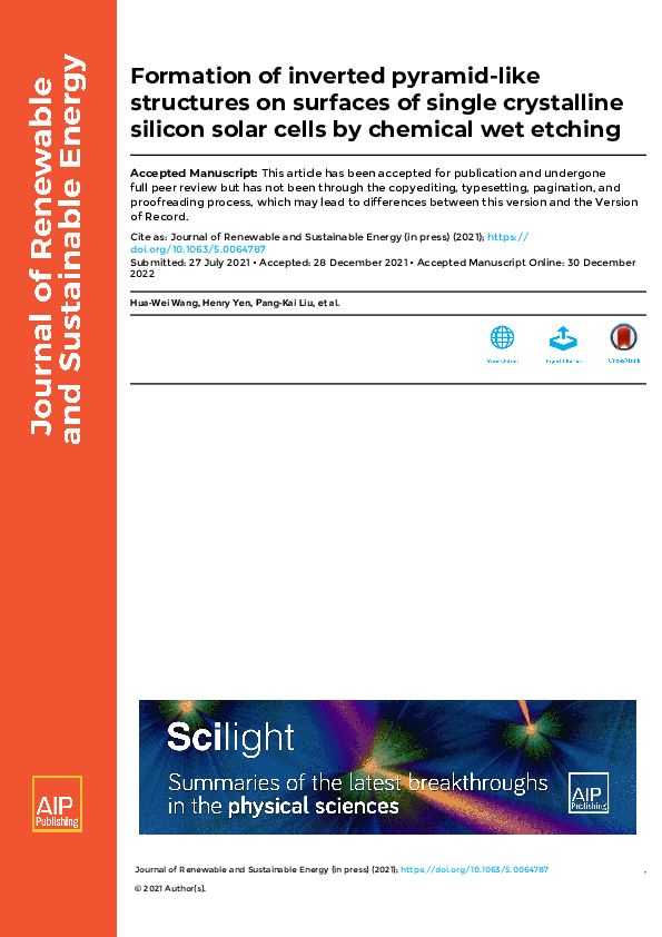 (PDF) Formation of inverted pyramid-like structures on surfaces of single crystalline silicon ...