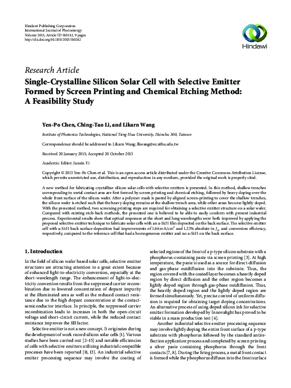 (PDF) Single-Crystalline Silicon Solar Cell with Selective Emitter ...