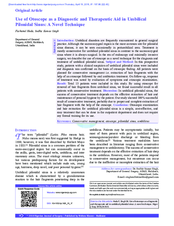 (PDF) Use of Otoscope as a Diagnostic and Therapeutic Aid in Umbilical ...