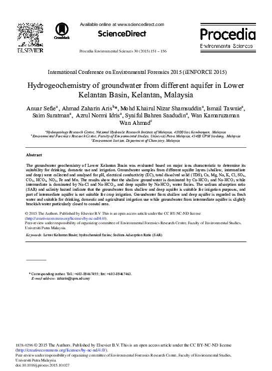 (PDF) Hydrogeochemistry of Groundwater from Different Aquifer in Lower ...