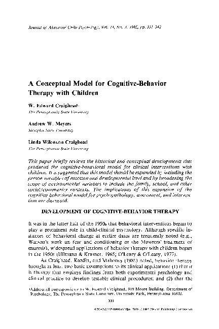 (PDF) A conceptual model for cognitive-behavior therapy with children