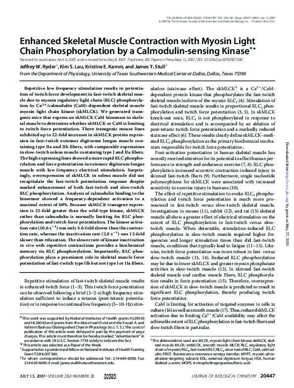 (PDF) Enhanced Skeletal Muscle Contraction with Myosin Light Chain ...
