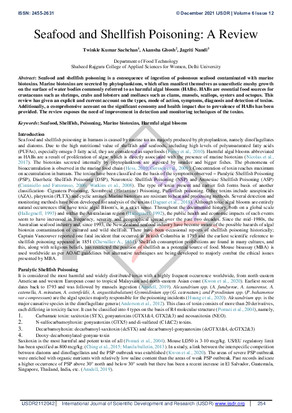 (PDF) Seafood and Shellfish Poisoning: A Review