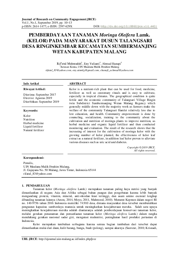 (PDF) PEMBERDAYAAN TANAMAN Moringa Oleifera Lamk. (KELOR) PADA ...