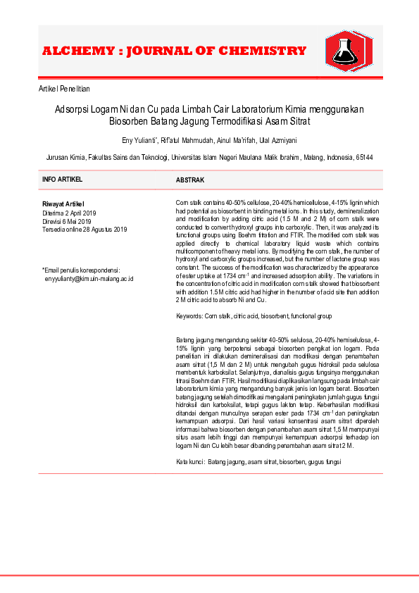 (PDF) Adsorpsi Logam Ni dan Cu pada Limbah Cair Laboratorium Kimia ...