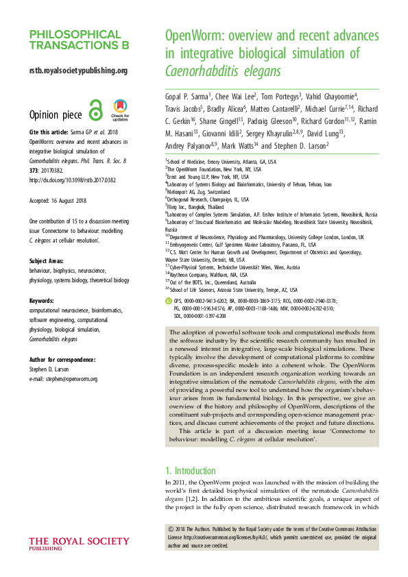 (PDF) {"__content__"=>"OpenWorm: overview and recent advances in ...
