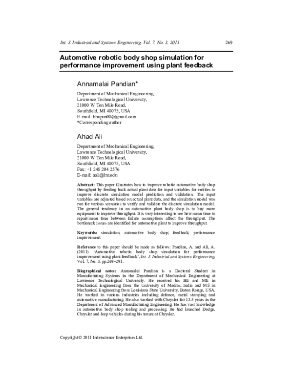(PDF) Automotive robotic body shop simulation for performance ...