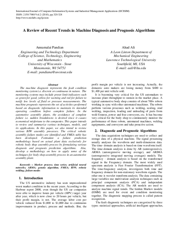 (PDF) A review of recent trends in machine diagnosis and prognosis algorithms
