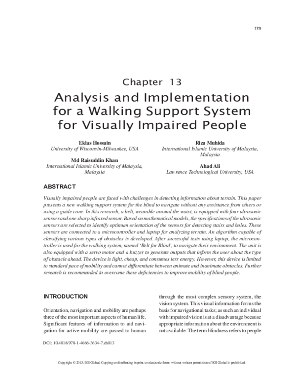 (PDF) Analysis and Implementation for a Walking Support System for Visually Impaired People