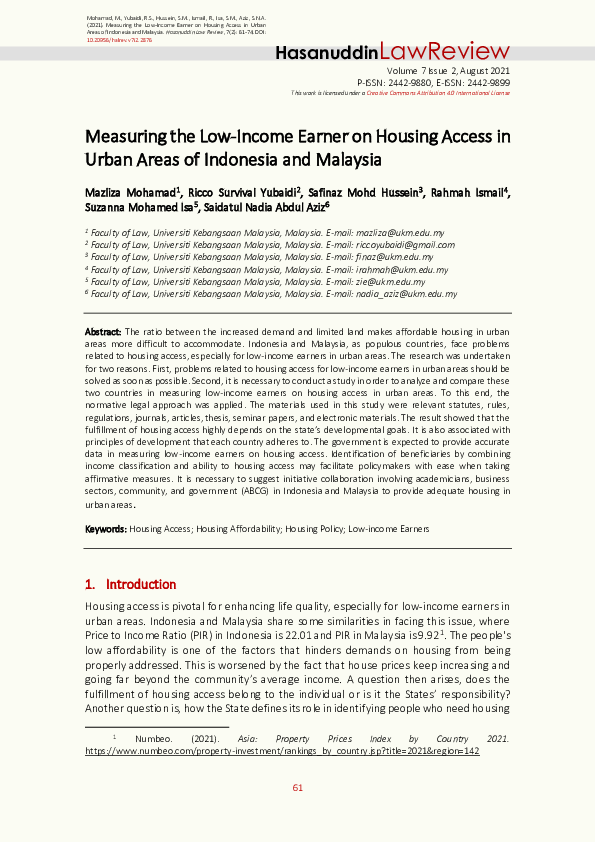 (PDF) Measuring the Low-Income Earner on Housing Access in Urban Areas ...