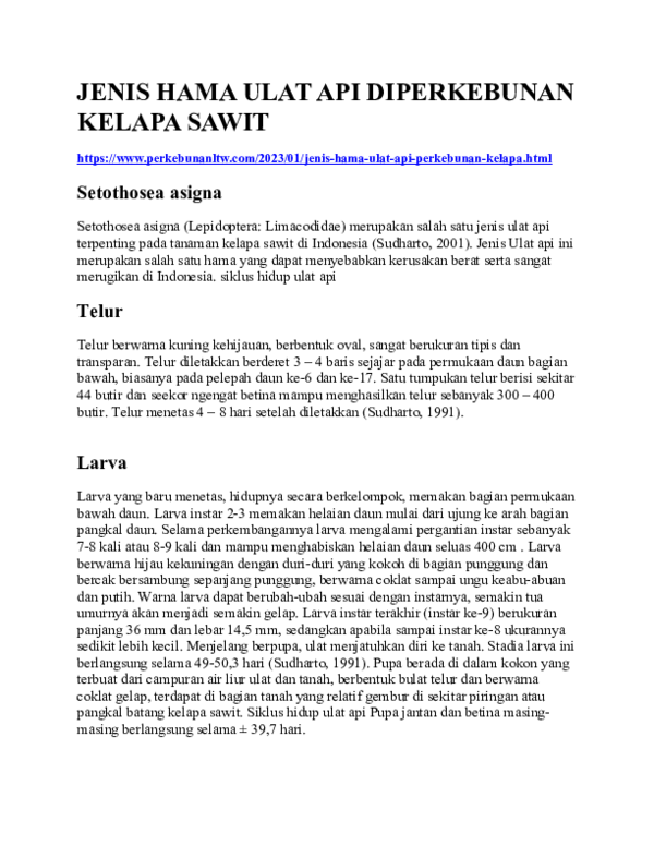 (DOC) JENIS HAMA ULAT API DIPERKEBUNAN KELAPA SAWIT