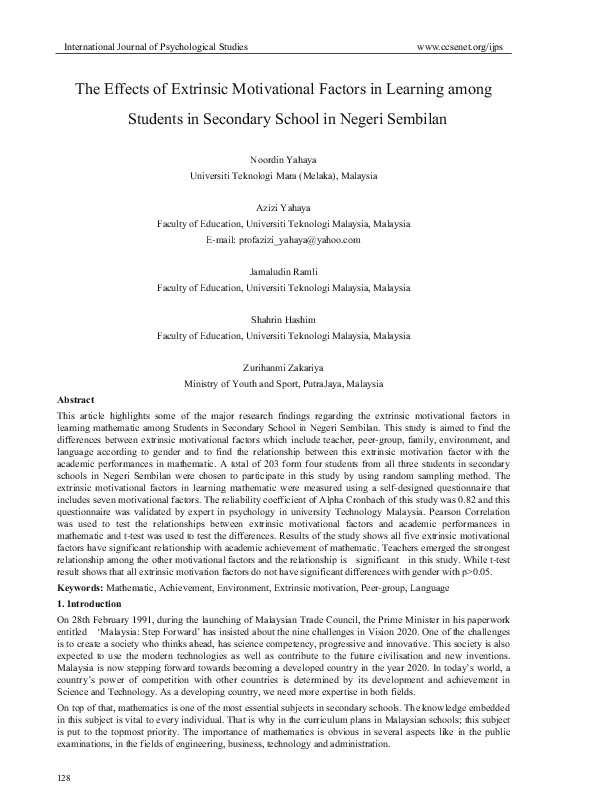 Pdf The Effects Of Motivational Factors In Learning Among Students In