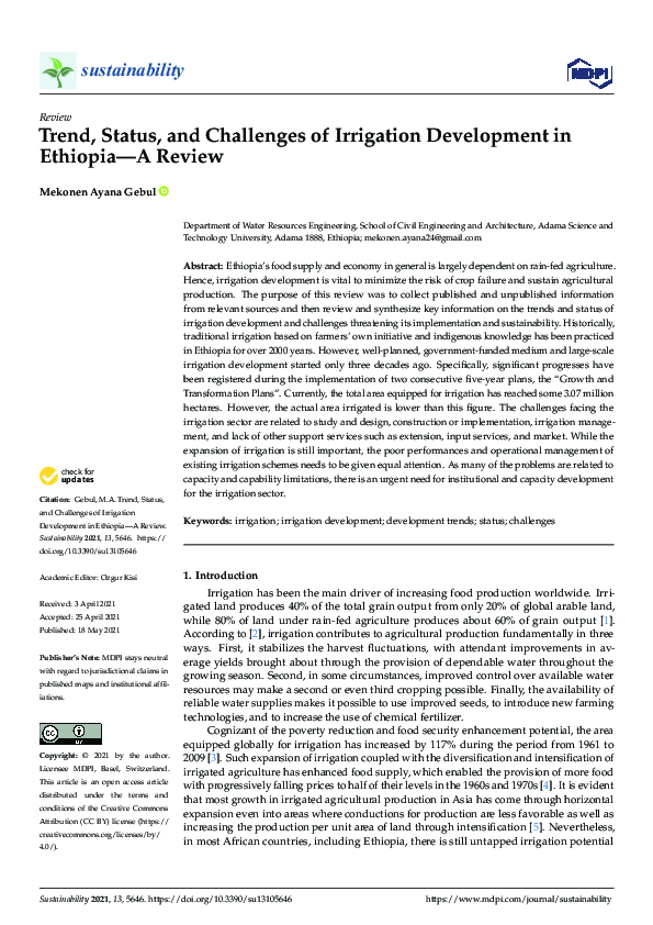 (PDF) Trend, Status, and Challenges of Irrigation Development in ...