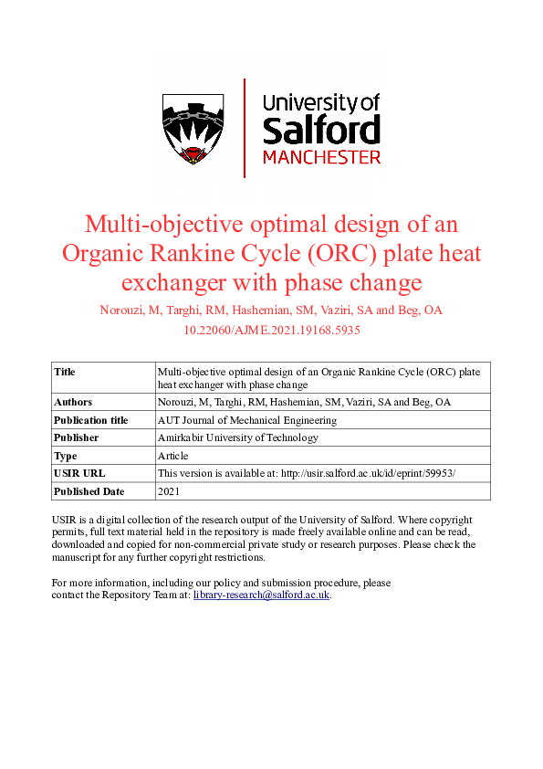 Pdf Multi Objective Optimal Design Of An Organic Rankine Cycle Orc
