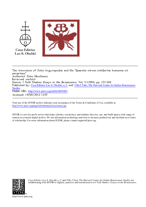 (PDF) Averroism of John Argyropoulos and His Human Intellect Question