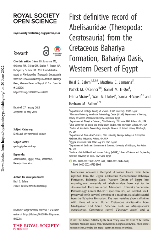 (PDF) First definitive record of Abelisauridae (Theropoda: Ceratosauria ...