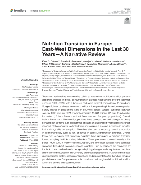 (PDF) Nutrition Transition in Europe: East-West Dimensions in the Last ...