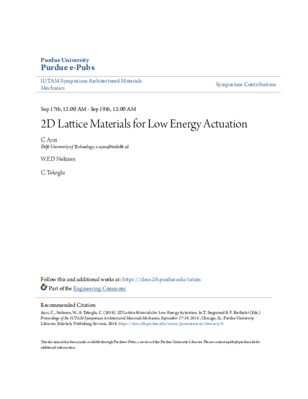 (PDF) 2D Lattice Materials for Low Energy Actuation