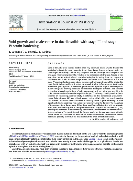 (PDF) Void growth and coalescence in ductile solids with stage III and stage IV strain hardening