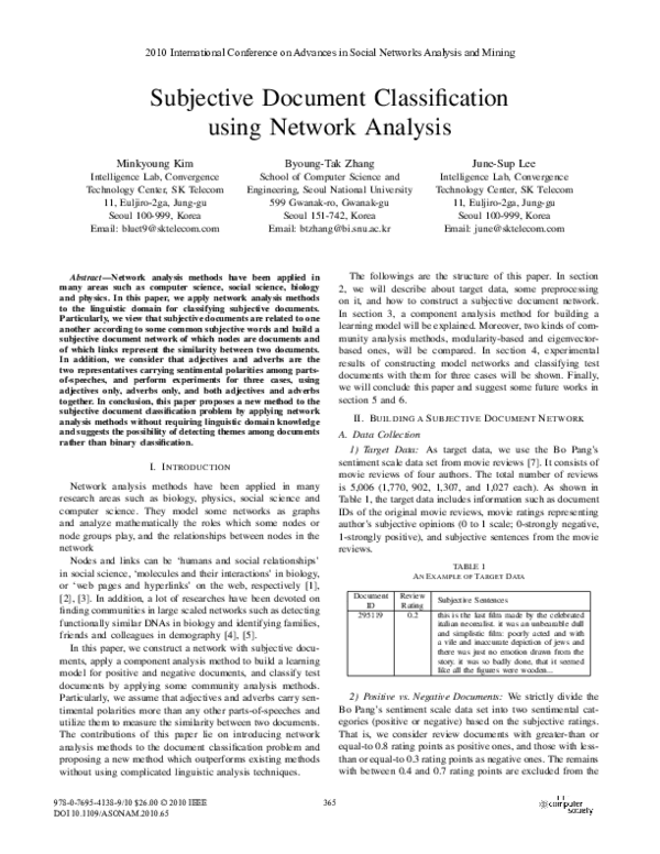 (PDF) Network Analysis for Classifying Subjective Documents