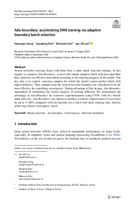 Pdf Ada Boundary Accelerating Dnn Training Via Adaptive Boundary Batch Selection