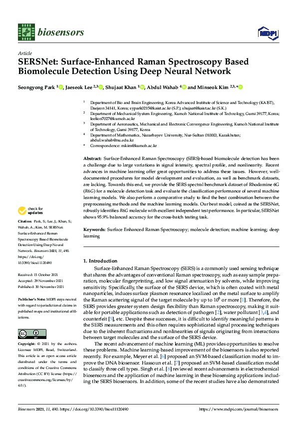 Pdf Sersnet Surface Enhanced Raman Spectroscopy Based Biomolecule