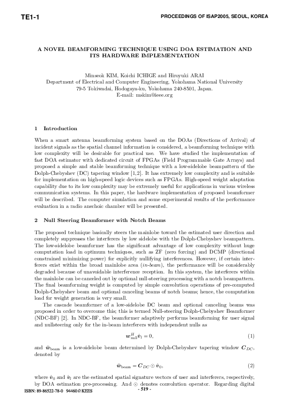 Pdf A Novel Beamforming Technique Using Doa Estimation And Its 2020
