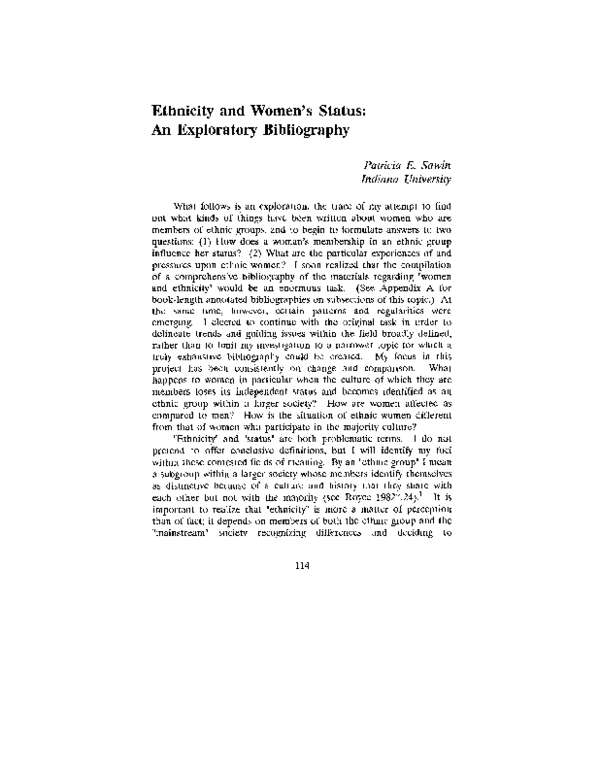 (PDF) Ethnicity and Women's Status: An Exploratory Bibliography