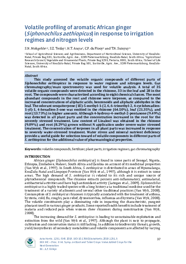 (PDF) Volatile profiling of aromatic African ginger (Siphonochilus ...